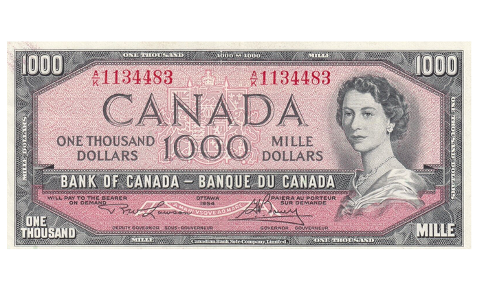 Canadian Money 1000 Dollar Bill